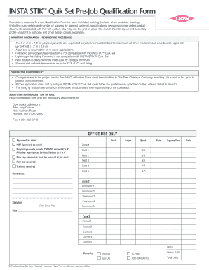 Fillable Online INSTA STIK Quik Set Pre-Job Qualification Form Fax ...