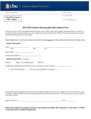 Fillable Online 2013-2014 Student Demographic Information Form ...