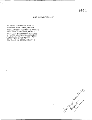 Fillable Online lm doe DMR DISTRIBUTION LIST Ev Henry, Fluor Fernald ...