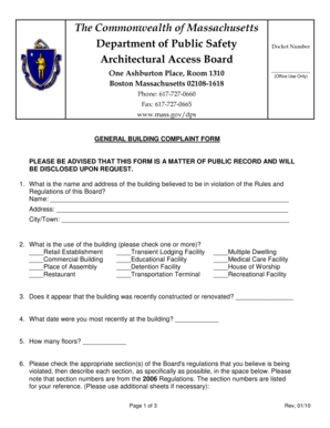 Fillable Online chicopeema Massachusetts General Building Complaint ...