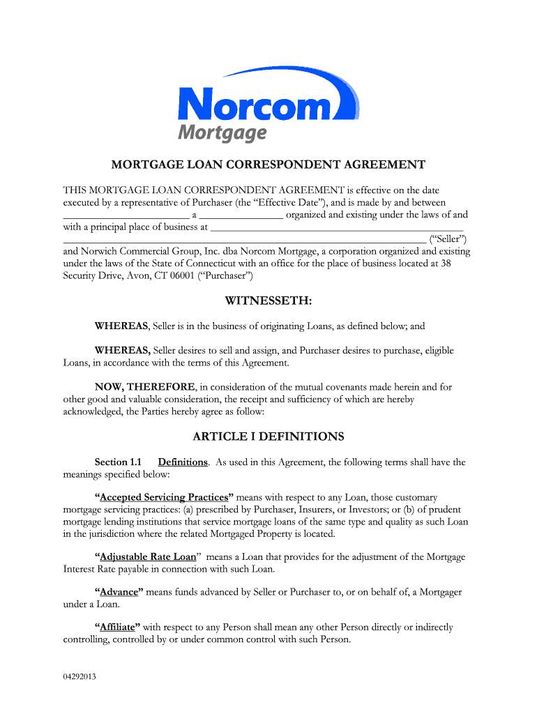 Fillable Online Mortgage Loan Correspondent Agreement Fax Email Print ...