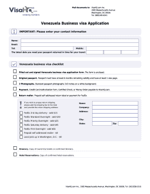 Fillable Online Venezuela Visa Application for Citizens of United ...