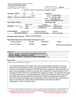 Fillable Online 3. APPLICATION FOR FELLOWSHIP FORM - Duke University ...