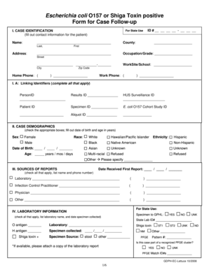 Fillable Online Escherichia coli O157 or Shiga Toxin positive. Annual ...