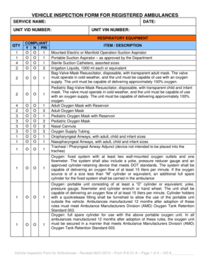 VEHICLE INSPECTION FORM FOR REGISTERED AMBULANCES - Fill and Sign ...