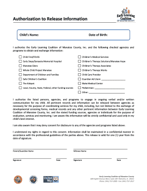 Fillable Online Authorization to Release Information - ELC of Manatee ...