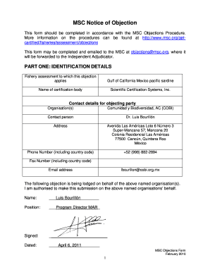 Fillable Online msc MSC Notice of Objection - msc Fax Email Print ...
