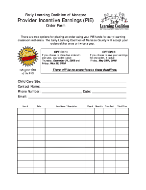Fillable Online PIE Order Form.pdf - ELC of Manatee County Fax Email ...