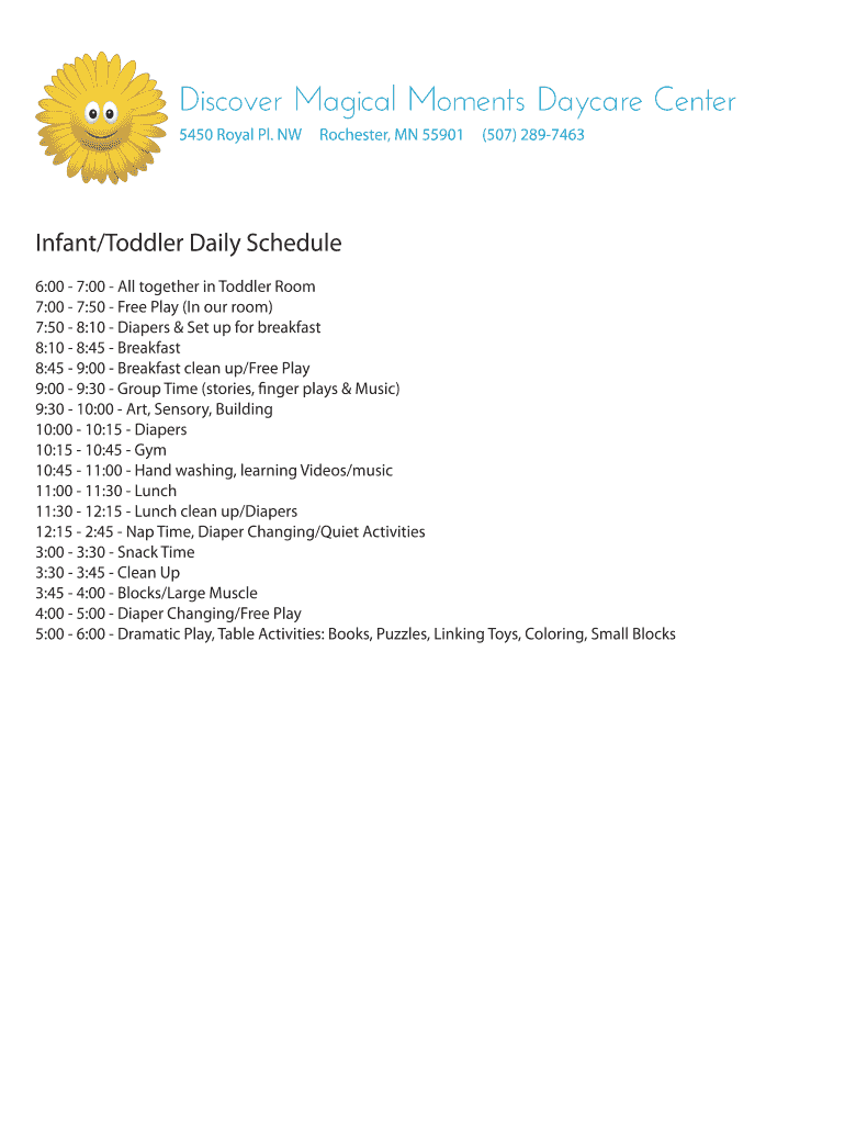 toddler daily schedule for daycare template Fill Online, Printable ...