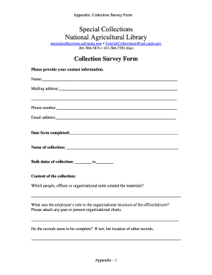 Fillable Online Collection Survey Form - Special Collections Fax Email ...