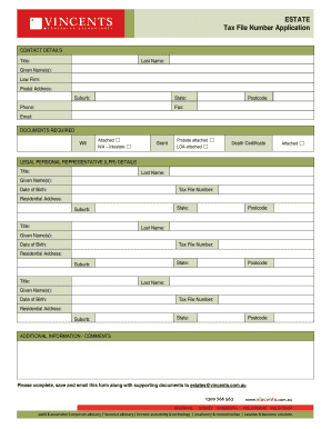 Fillable Online ESTATE Tax File bNumber Applicationb Fax Email Print ...