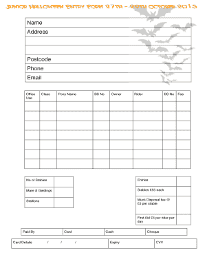 Fillable Online Halloween entry form - Arena UK Fax Email Print - pdfFiller