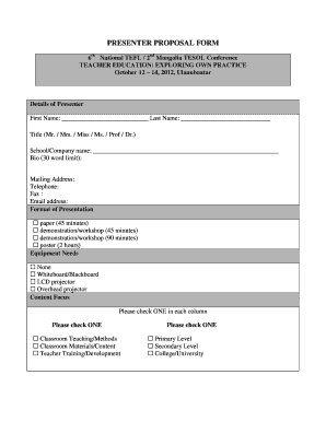 Fillable Online PRESENTER PROPOSAL FORM - Sodon Vision Fax Email Print ...