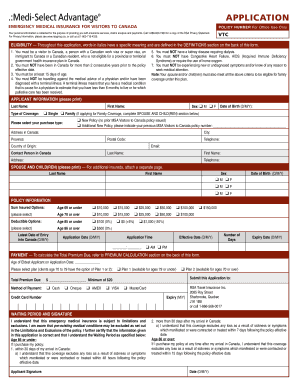 Fillable Online Application Form and Premium Rates (PDF) - Canada ...