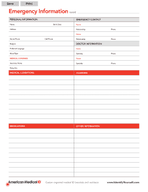 Fillable Online Emergency Information - American Medical bIDb Fax Email Print - pdfFiller