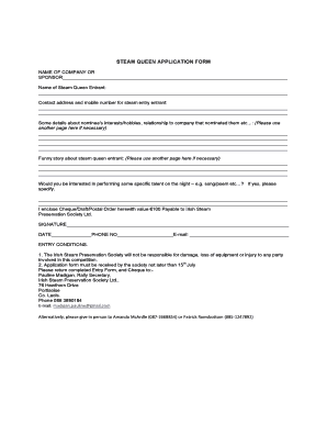 Fillable Online irishsteam STEAM QUEEN APPLICATION FORM - irishsteam ...