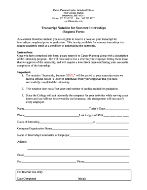 Fillable Online careerplanning bowdoin Transcript Notation for Summer ...