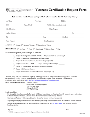 Fillable Online BVeteransb Certification Request bFormb - University ...