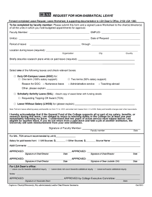 Fillable Online lsa umich REQUEST FOR NONSABBATICAL LEAVE Forward ...