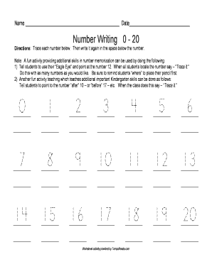 Fillable Online Number Writing 0 - 20 Fax Email Print - pdfFiller