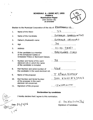 Fillable Online SCHEDULE A - GHMC ACT 1955 FORMS Nomination Paper Fax ...