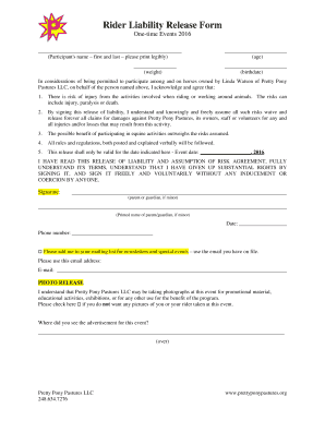 Fillable Online prettyponypastures Rider Liability Release Form ...