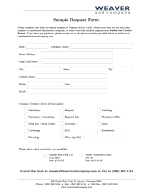 Fillable Online Sample Request Form - Weaver and Company Fax Email ...