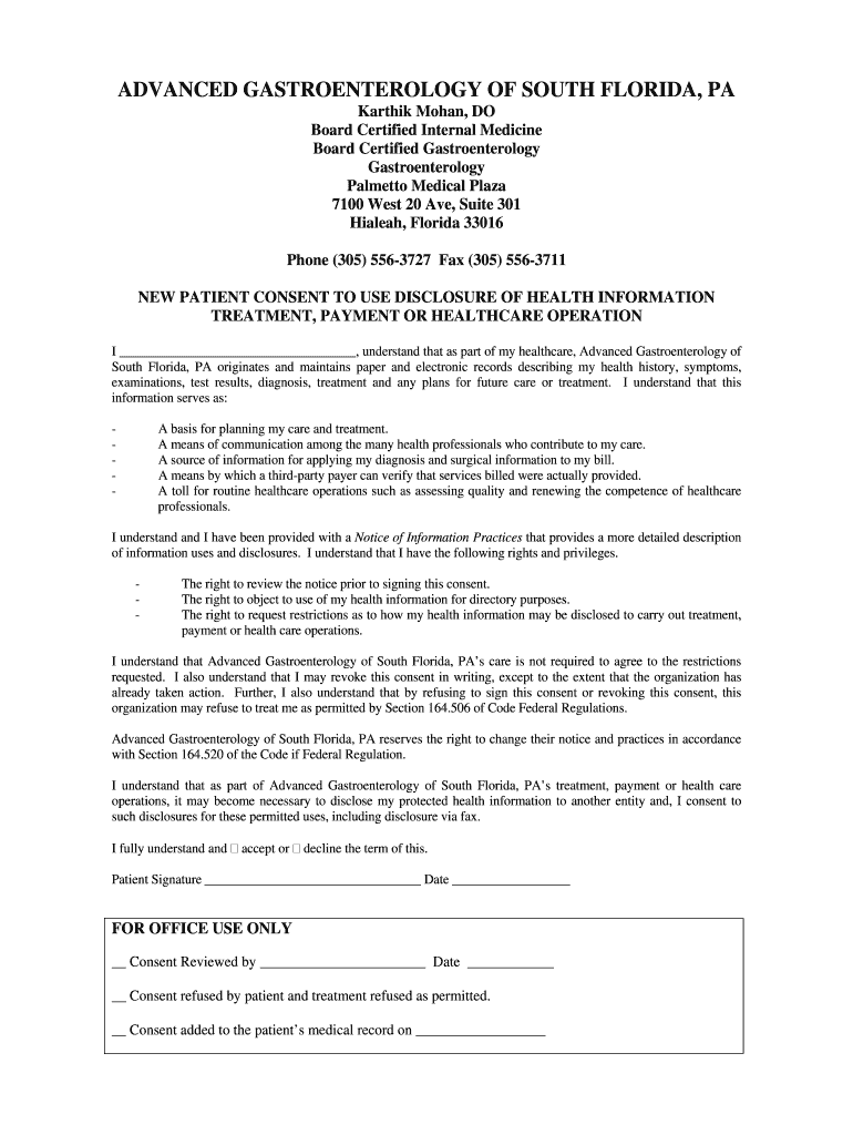 Fillable Online ADVANCED GASTROENTEROLOGY OF SOUTH FLORIDA PA Fax Email ...
