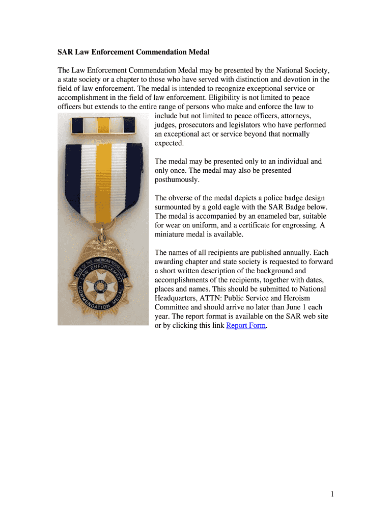 Fillable Online SAR Law Enforcement Commendation Medal Fax Email Print ...
