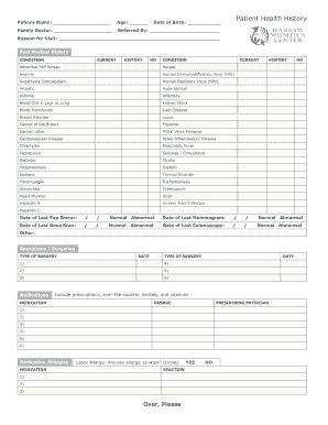 Fillable Online Patient Health History Patient Name Age Date of Birth ...