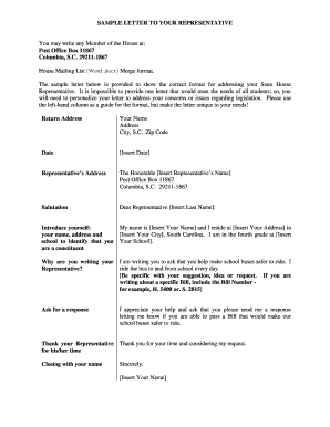 Fillable Online SAMPLE LETTER TO YOUR REPRESENTATIVE You may write any ...