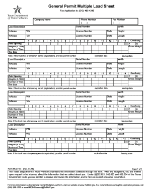 Fillable Online txdmv MCD103 Motor Carrier Division-General Permit ...