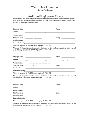 Fillable Online Additional Employment - Wilcox Truck Line Fax Email ...