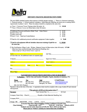Fillable Online DRIVERS TRAINING REGISTRATION FORM - Delta Materials ...