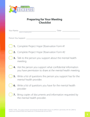 Fillable Online Project Hope Preparing for Your Meeting Checklist Fax Email Print - pdfFiller