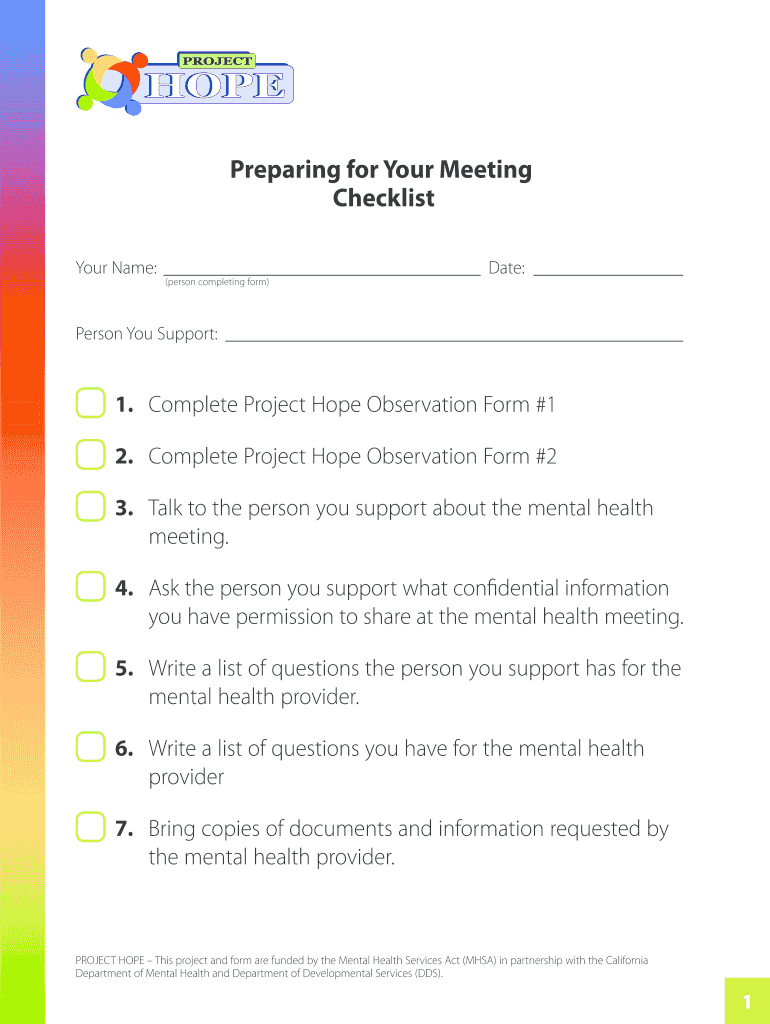 Fillable Online Project Hope Preparing for Your Meeting Checklist Fax ...