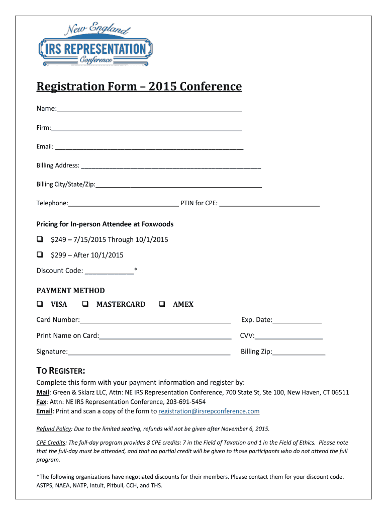Fillable Online Registration Form 2015 Conference Name: Firm: Email ...