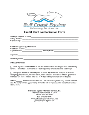 Fillable Online Credit bCard Authorization Formb - Gulf Coast Equine ...
