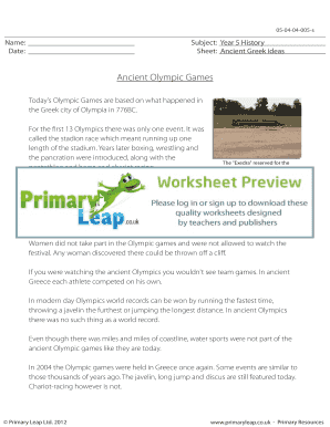 Fillable Online Ancient Olympic Games - Primary Leap Worksheets Year 5 ...