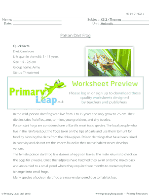 Fillable Online Poison dart frog comprehension - Primary Leap ...
