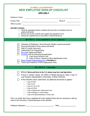 Fillable Online famu New employee sign-up checklist - FAMUedu Fax Email ...