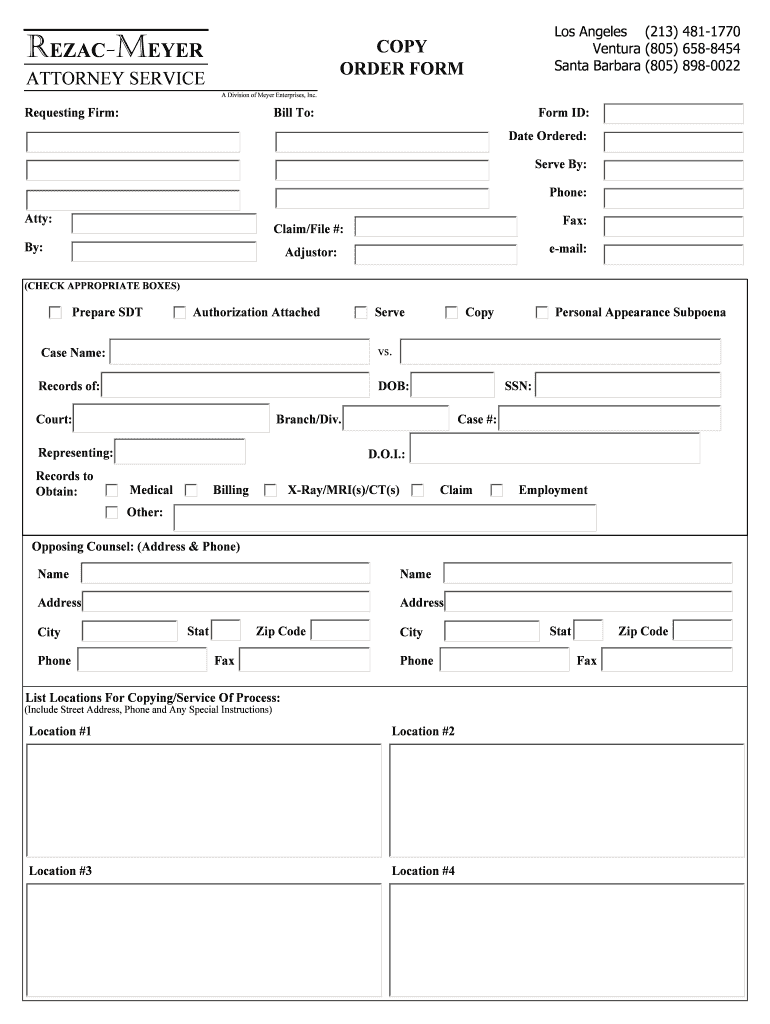 Fillable Online Copy Order Form - Rezac - Meyer Attorney Service Fax Email Print - pdfFiller
