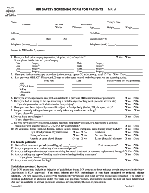 Fillable Online MRI safety form gad sheet for patients-Feb 2011 Fax ...