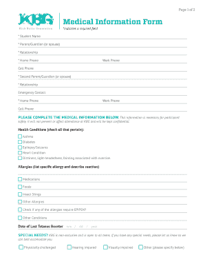 Fillable Online kbgde Page 1 of 2 Medical Information Form *indicates a ...