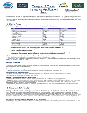 Fillable Online Category 2 Travel Insurance Application Form - Sports ...