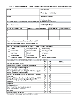 Fillable Online thelordshiplanesurgery TRAVEL RISK ASSESSMENT FORM ...