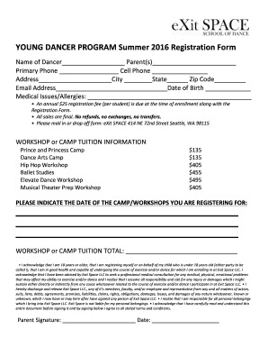 Fillable Online YOUNG DANCER PROGRAM Summer 2016 Registration Form Fax Email Print - pdfFiller