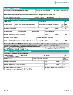 Fillable Online Sutter Health Plus Enrollment bFormb Fax Email Print ...