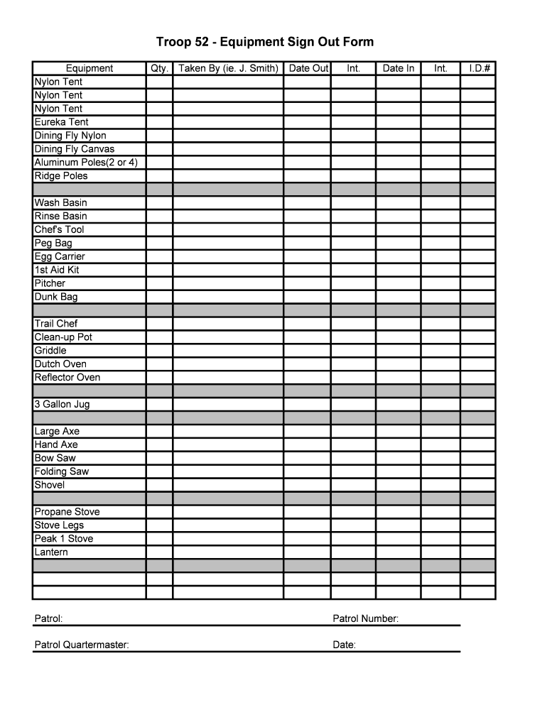 Fillable Online Troop 52 - Equipment Sign Out Form Fax Email Print ...