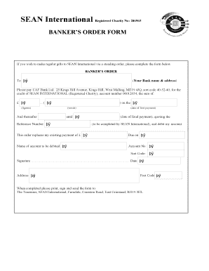 Fillable Online BANKERS ORDER FORM - SEAN International Fax Email Print ...